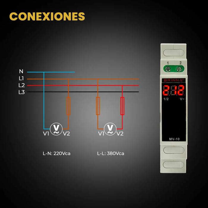 Todoferreteria - Voltímetro Digital para Riel Din Monofásico Brinna MV-10