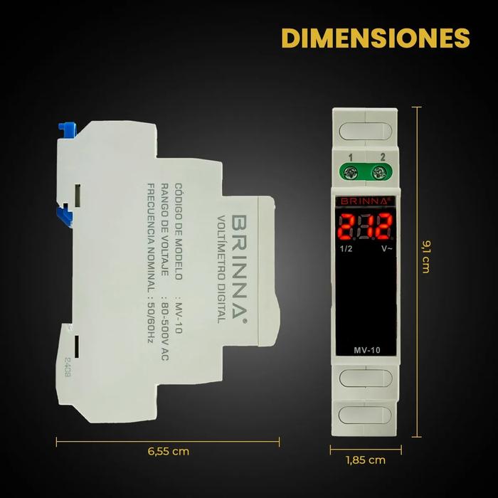 Todoferreteria - Voltímetro Digital para Riel Din Monofásico Brinna MV-10